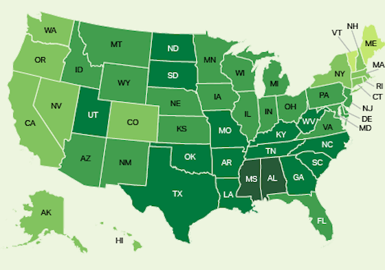 What are the most and least religious states in the US?