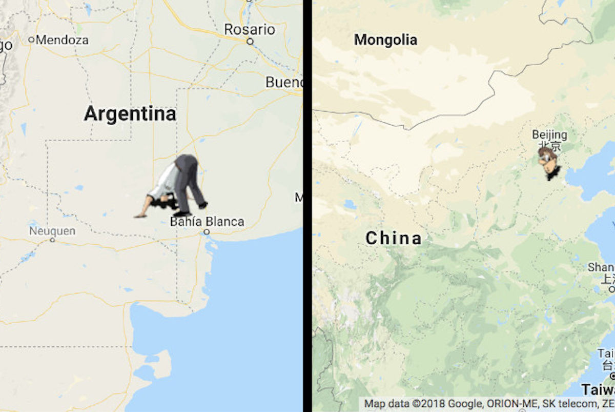 This map shows where you’d actually have to dig a hole to reach China